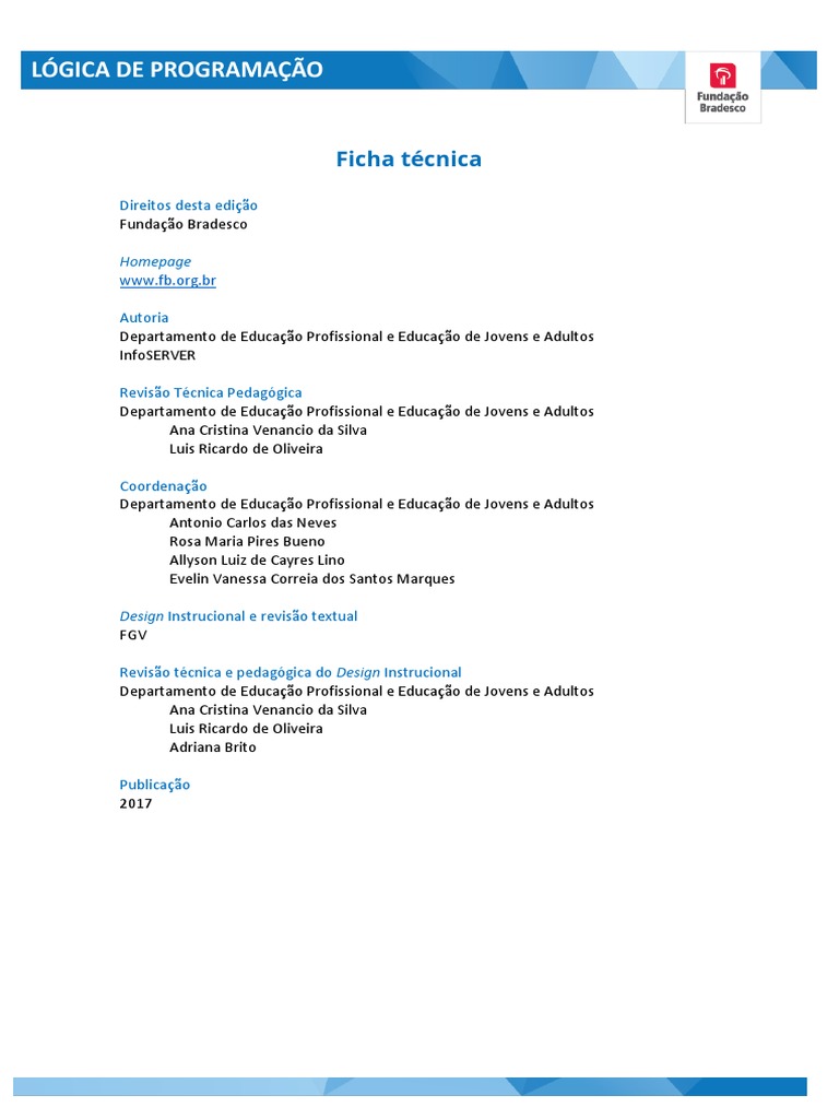 Ficha Tecnica Logica Programacao | PDF