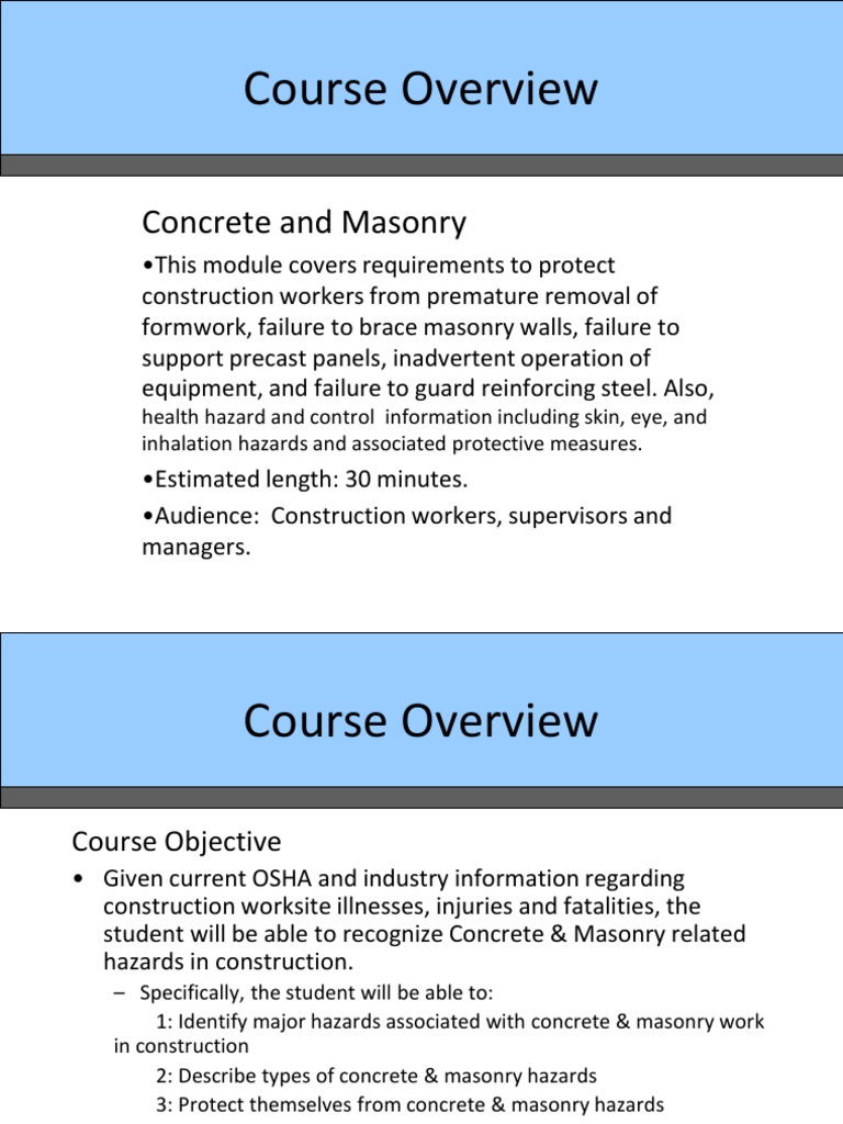 Concrete & Masonry Safety Course | PDF | Occupational Safety And Health ...