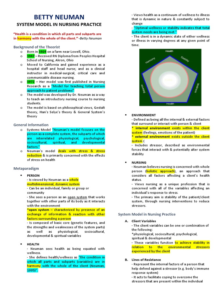 Betty Neuman: System Model in Nursing Practice | PDF | Stress (Biology ...