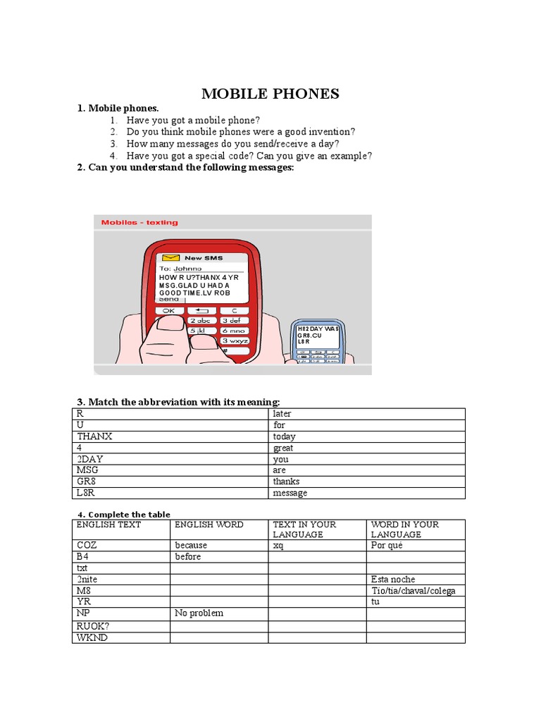 Mobile Phones and Text Messages Fun Activities Games | PDF | Computer ...