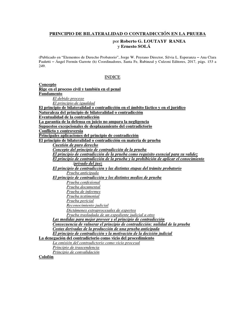 Principio de Bilateralidad o Contradiccion en La Prueba PDF | PDF ...