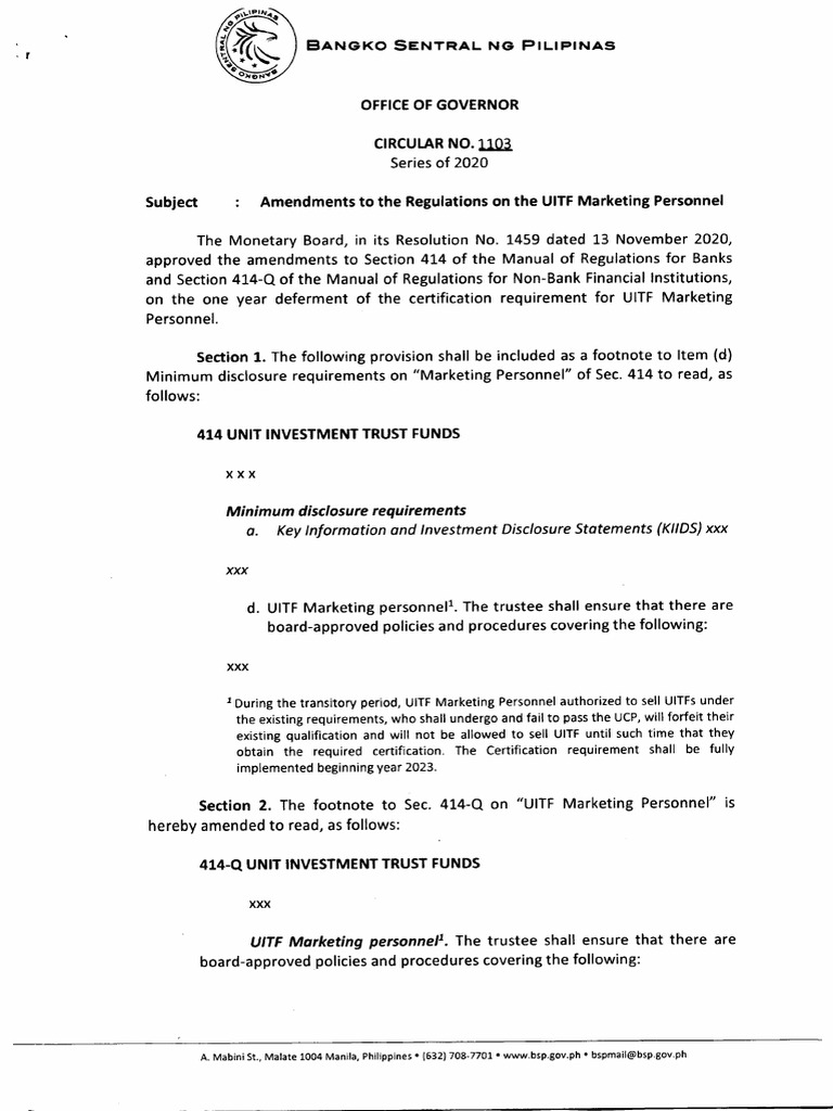 BSP Circular 1103 | PDF | Financial Services | Economies