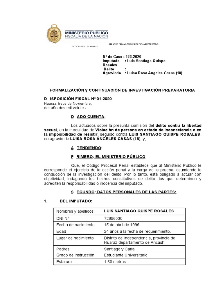 Modelo Formalización Violación Sexual | PDF | Robo | Derecho penal