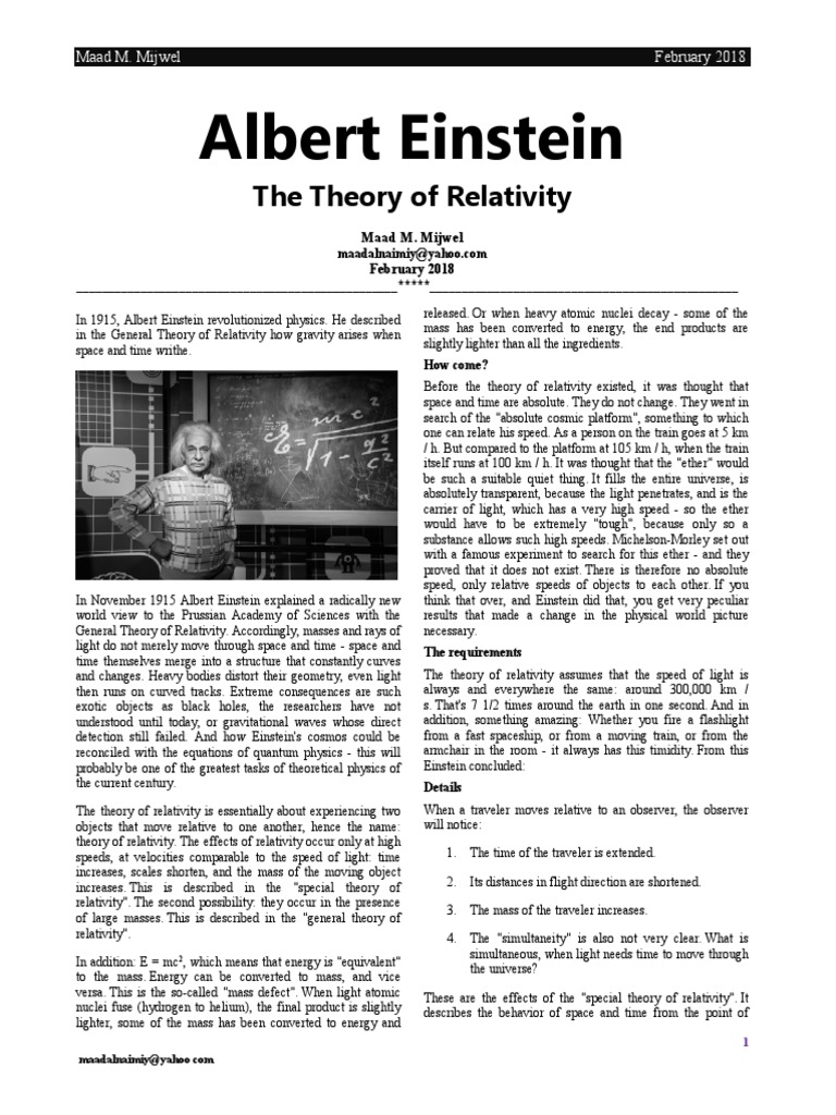Albert Einstein: The Theory of Relativity | PDF | General Relativity ...