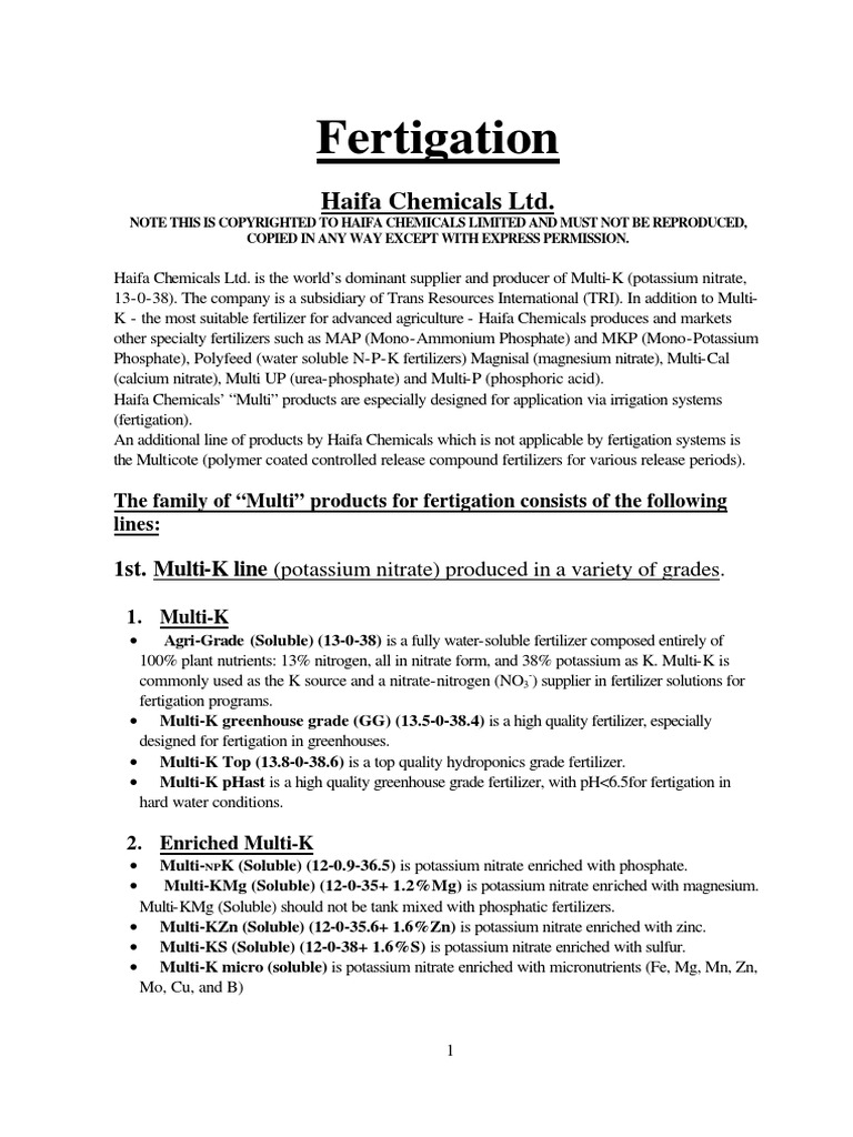 Fertigation Manual Haifa | PDF | Fertilizer | Soil