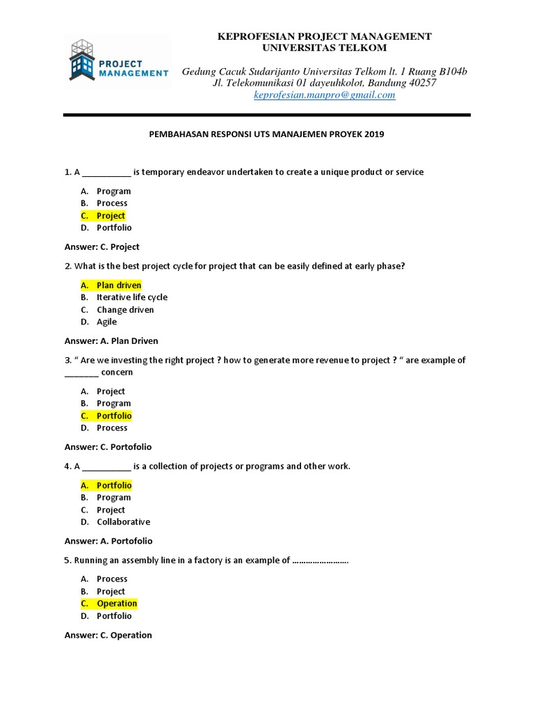 Masteran Pembahasan Responsi UTS Manajemen Proyek 2019 | PDF | Seni