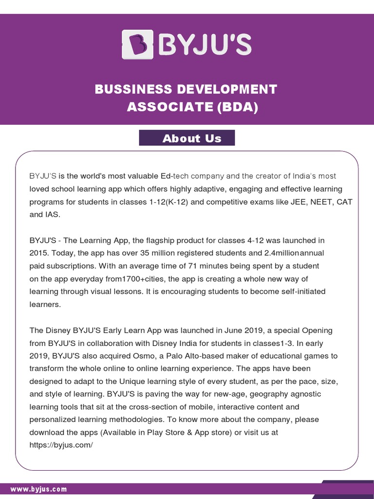 Bussiness Development Associate (Bda) : About Us | PDF | Teaching ...