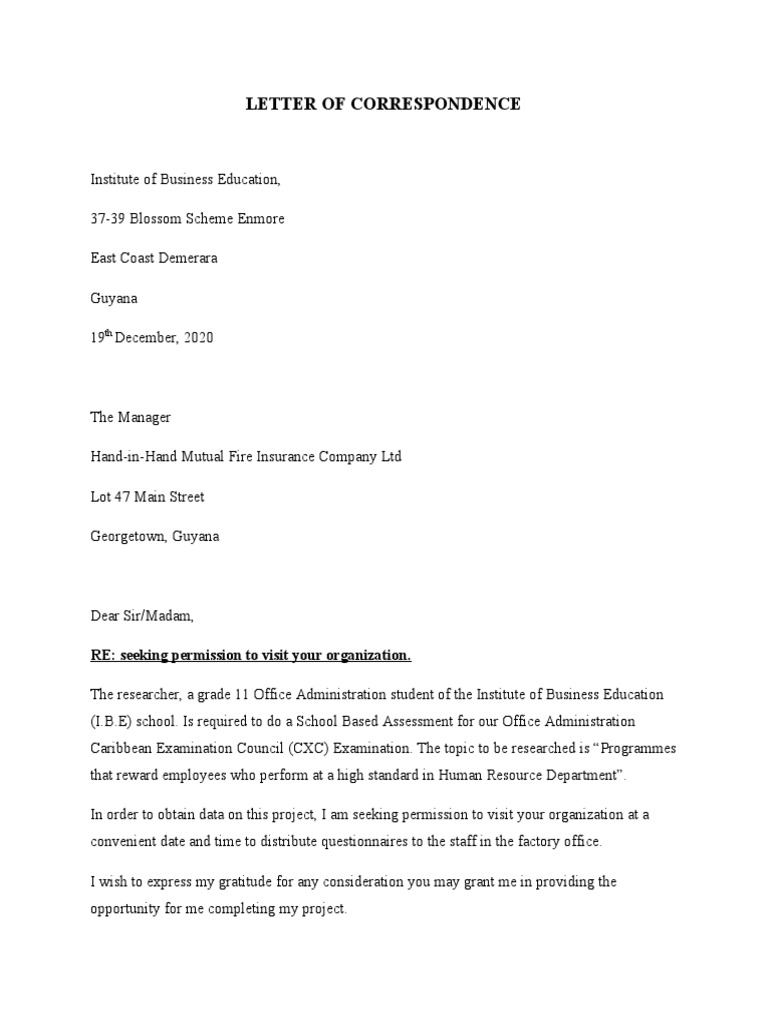 Letter of Correspondence O.A | PDF