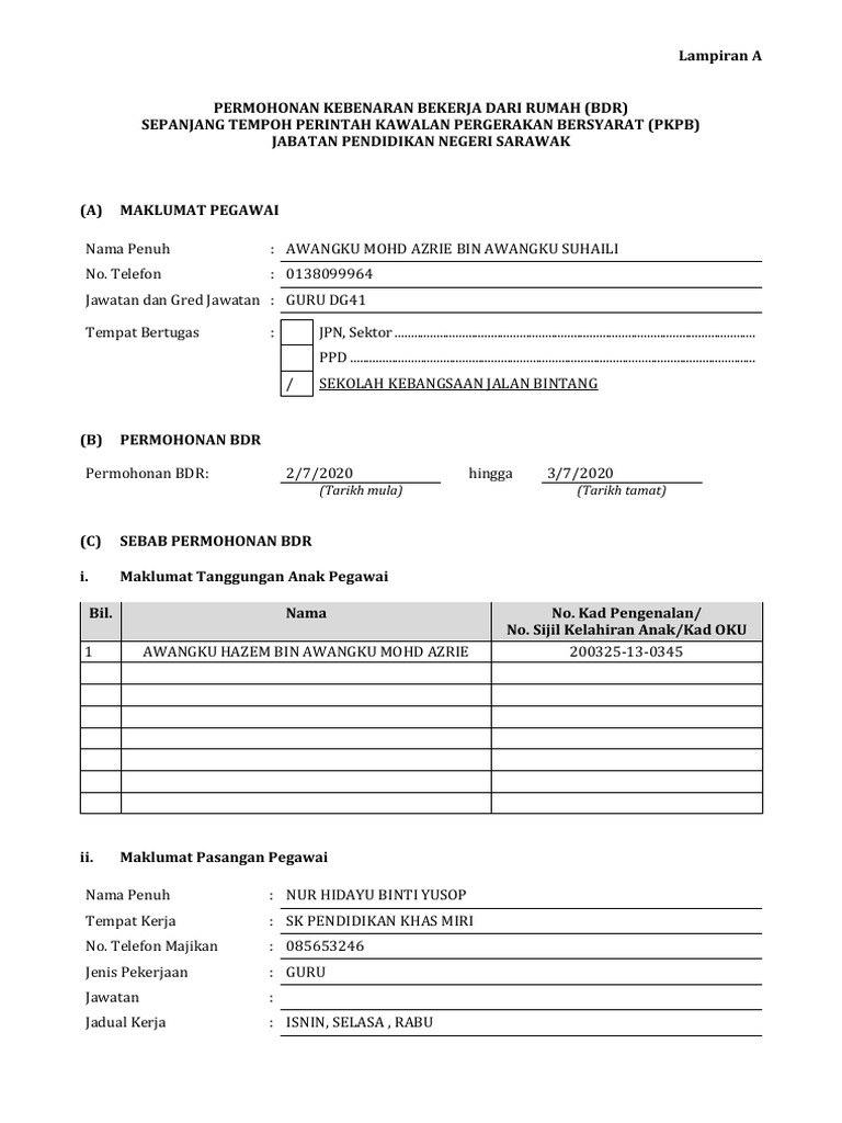 Lamp A - Borang Permohonan BDR JPNS PDF | PDF