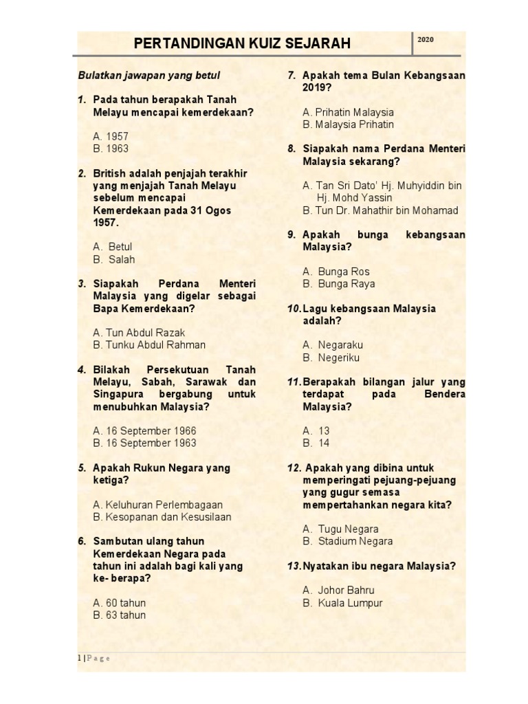 Kuiz Sejarah | PDF | Politik | Sejarah