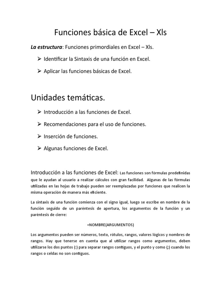 Funciones Básicas de Excel | PDF | Microsoft Excel | Enseñanza de ...