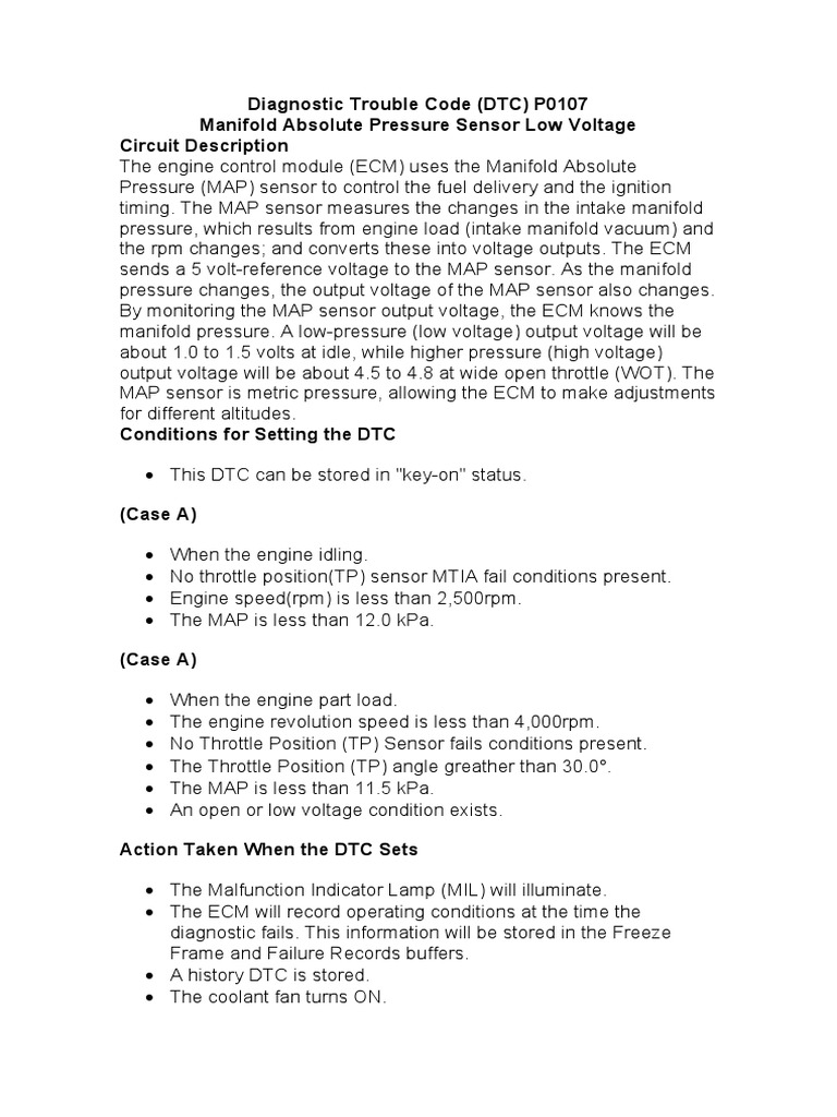 Diagnostic Trouble Code (DTC) P0107 Manifold Absolute Pressure Sensor ...
