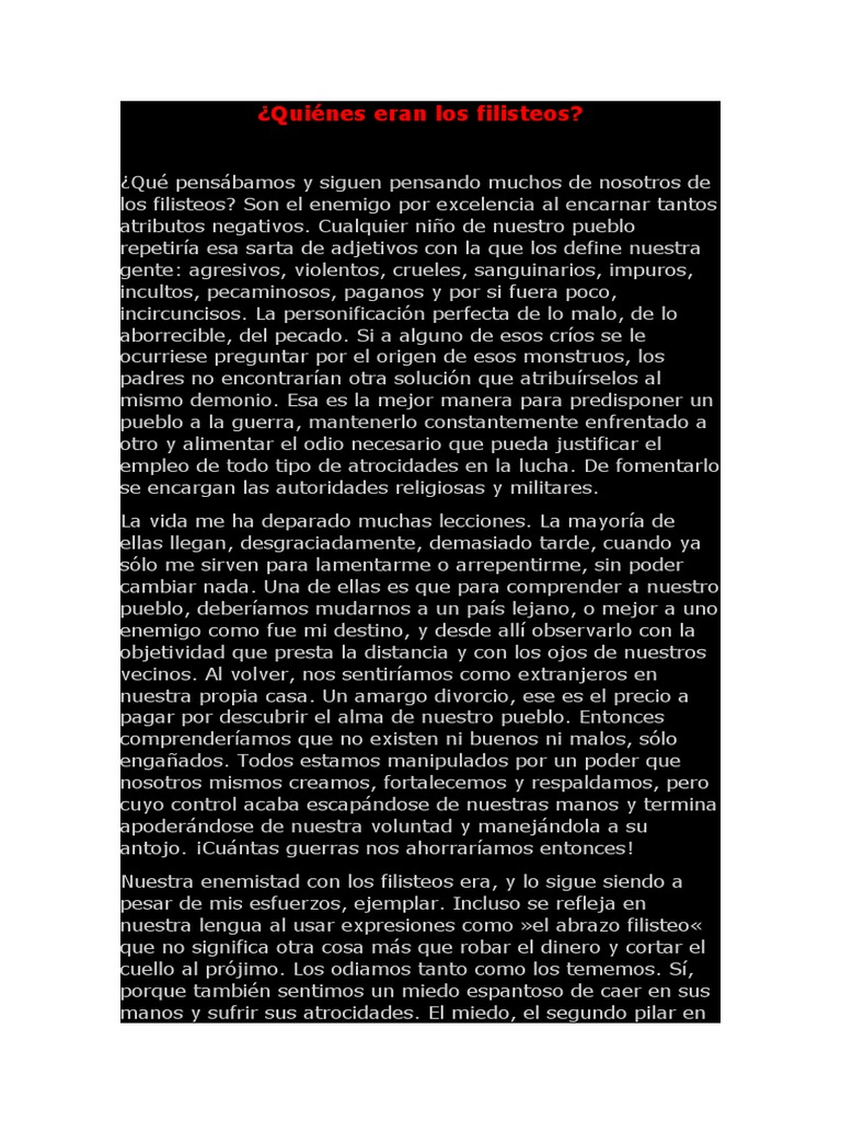 Quiénes Eran Los Filisteos | PDF | Filisteos | Religión y creencia