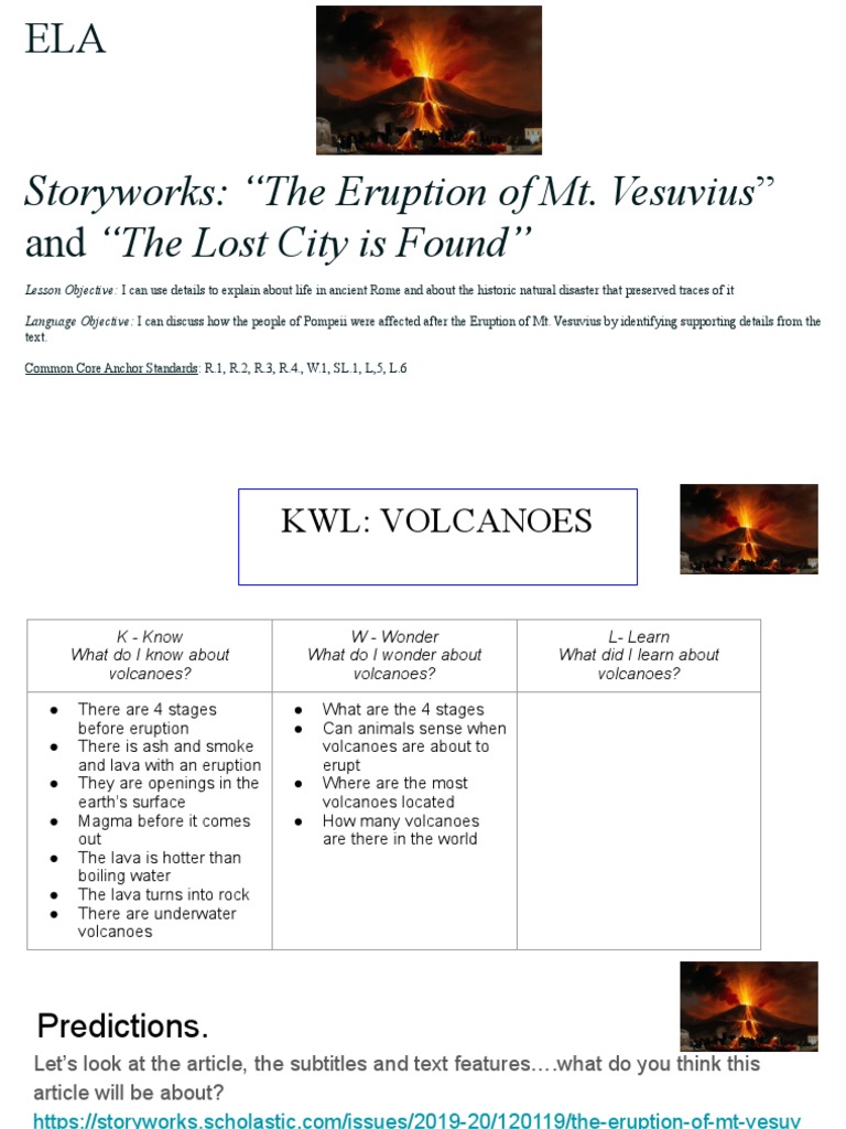 Storyworks: "The Eruption of Mt. Vesuvius": Text. Common Core Anchor ...