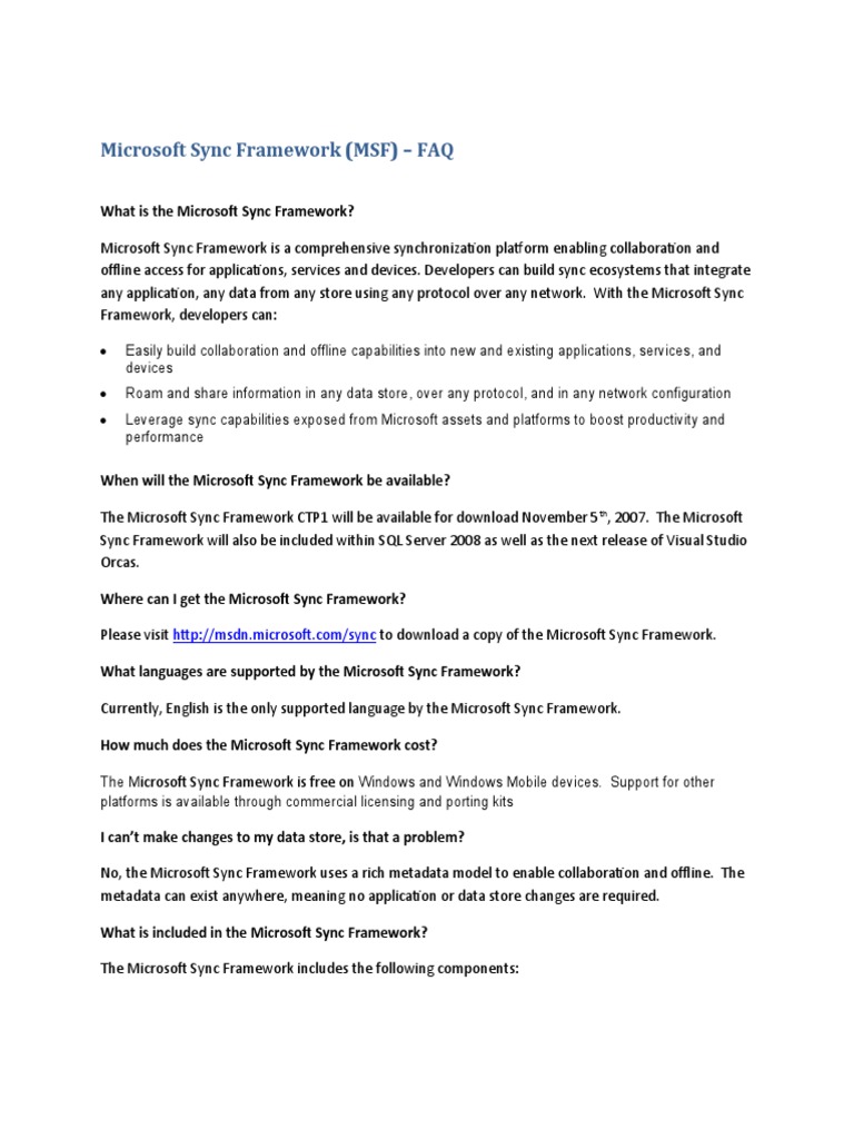FAQ - Microsoft Sync Framework | PDF | System Software | Microsoft