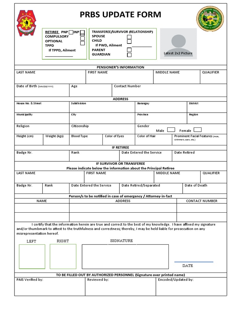 Unified PRBS Update Form | PDF