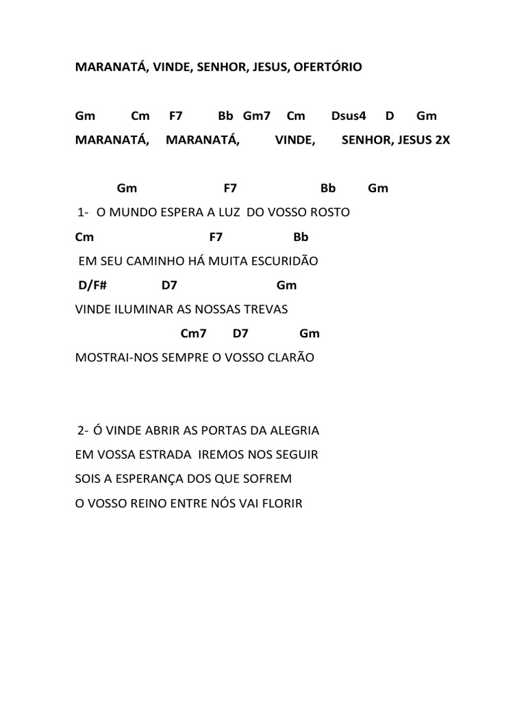 Maranatá, Vinde, Senhor, Jesus, Ofertório PDF | PDF