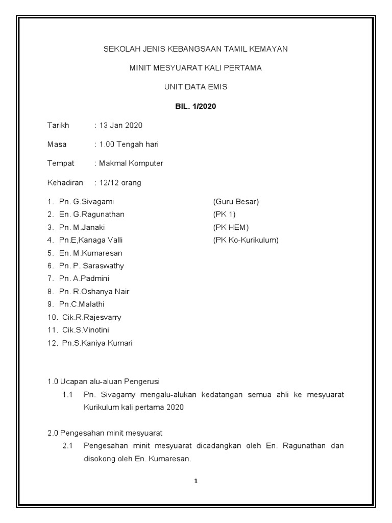 Dokumen - Tips - Minit Mesyuarat Data Emis | PDF
