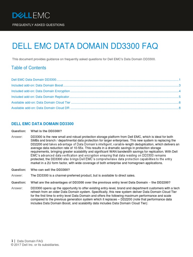 Dell Emc Data Domain Dd3300 Faq: Frequently Asked Questions | PDF ...