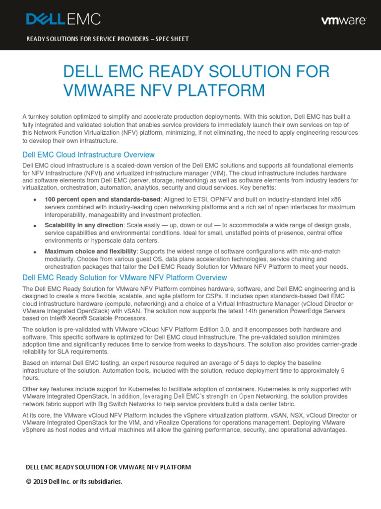 Dell Emc Ready Solution For Vmware NFV Platform | PDF | V Mware | Cloud ...