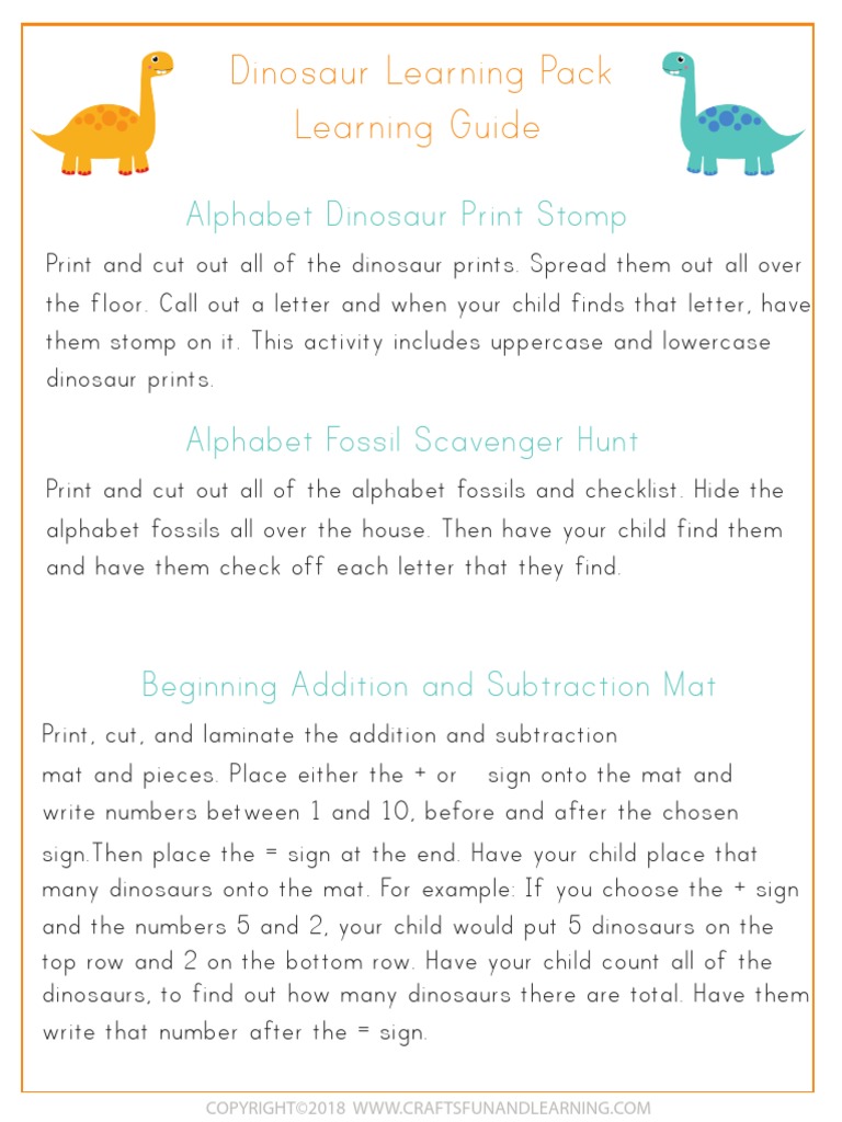 Dinosaur Learning Pack Learning Guide: Alphabet Dinosaur Print Stomp ...