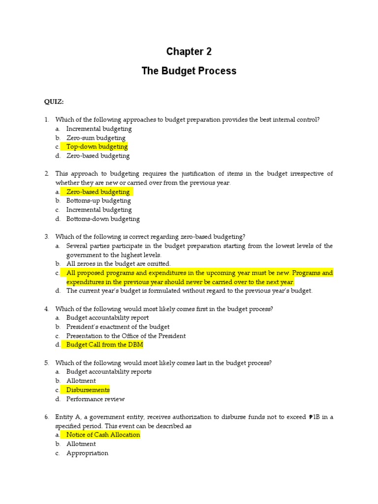 Budget Process Quiz and Answers | PDF | Budget | Budgets And Budgeting