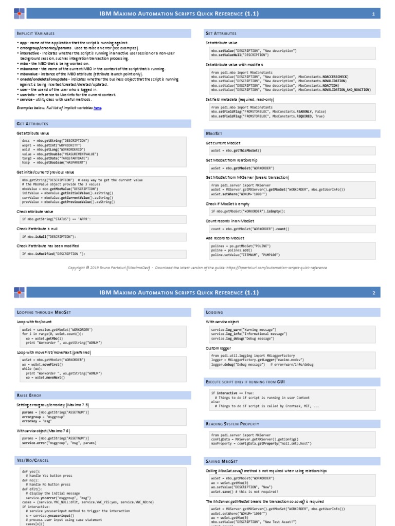 IBM M A S Q R (1.1) : Aximo Utomation Cripts Uick Eference | PDF ...