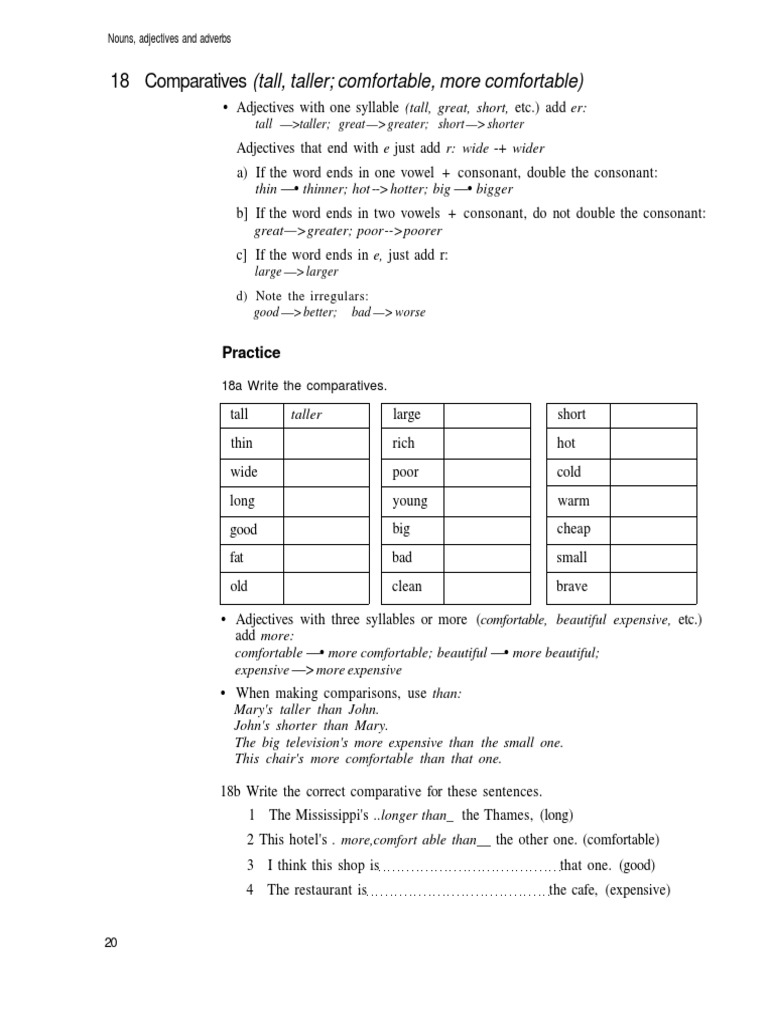 18 Comparatives (Tall, Taller Comfortable, More Comfortable) | PDF ...