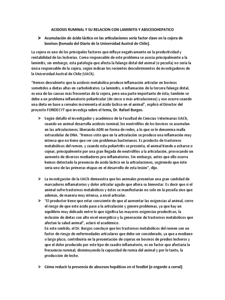 Acidosis ruminal y su impacto en bovinos | PDF | Inflamación | Vacas