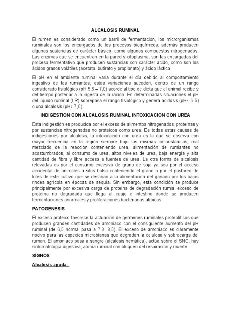 Alcalosis Ruminal: Causas y Tratamiento | PDF | Diarrea | Rumiante