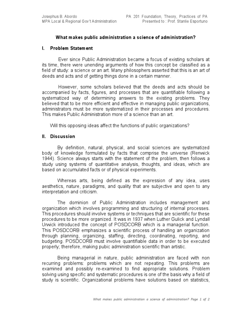 What Makes Public Administration A Science of Administration? I ...