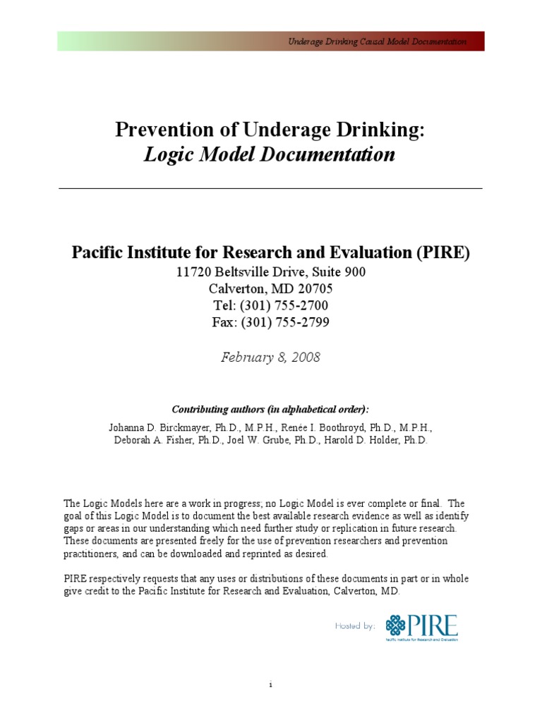 Prevention of Underage Drinking:: Logic Model Documentation | PDF ...