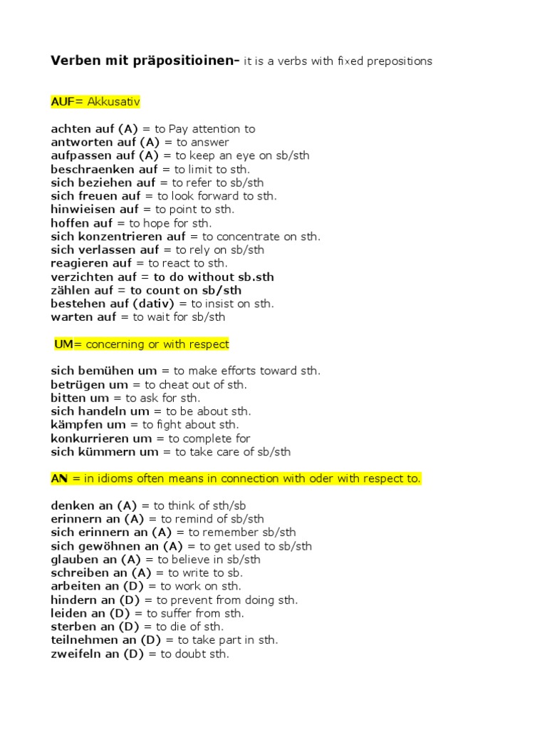 Verben Mit Praepositionen | PDF | Semiotics | Syntax