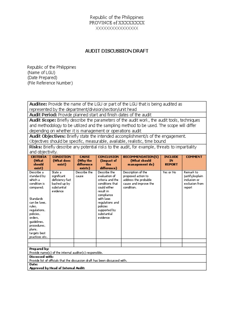 Audit Discussion Draft Overview | PDF | Internal Audit | Audit