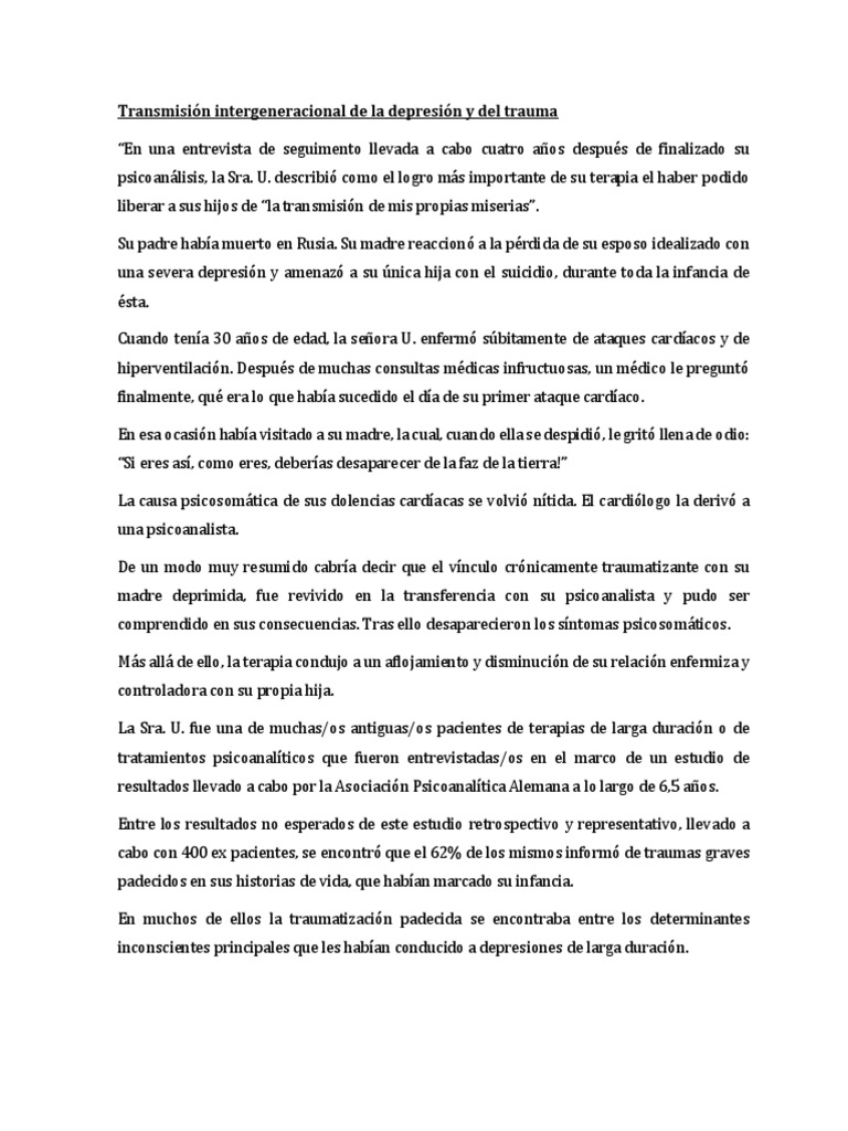Transmisión Intergeneracional de La Depresión y Del Trauma PDF | PDF ...