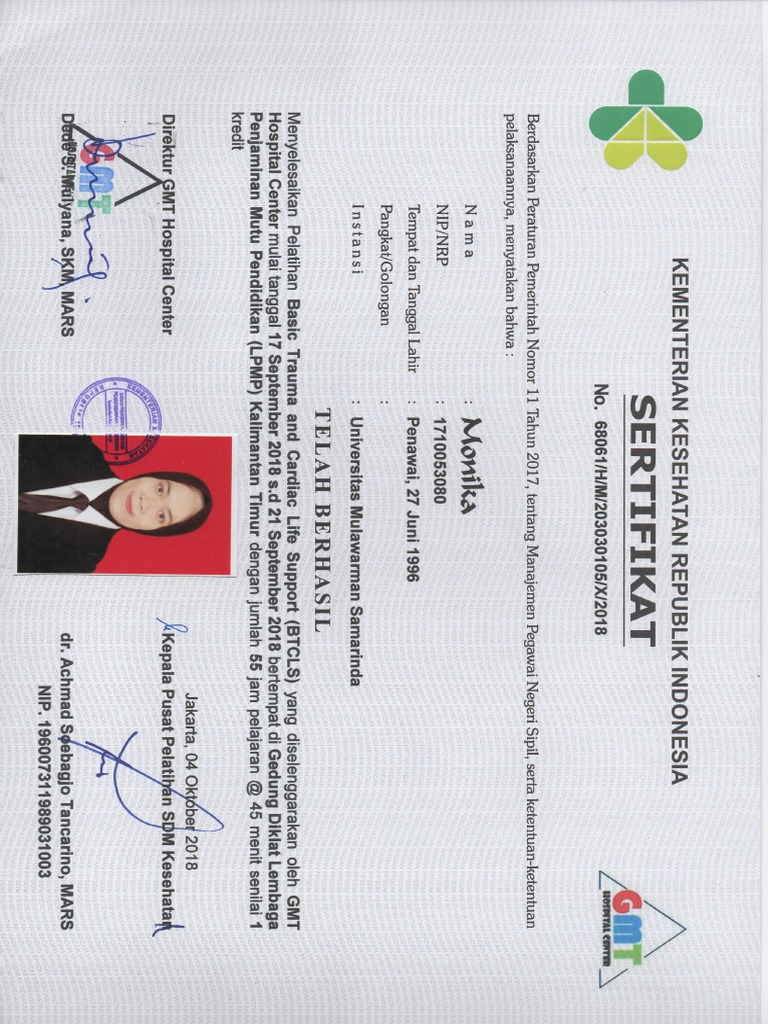 Sertifikat BTCLS Kemenkes PDF | PDF