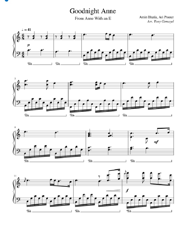 Goodnight Anne (Anne With An E) Piano Sheet Music PDF | PDF