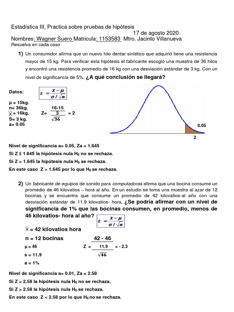 Practica Estadistica Prueba de Hipotesis | PDF | Hipótesis | Método ...