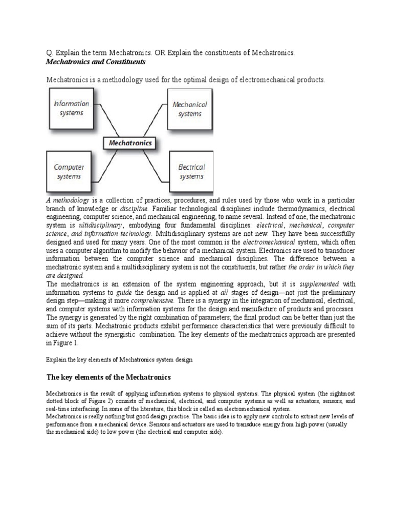 Unit 1 Introduction To Mechatronics System Design Pdf Mechatronics Actuator