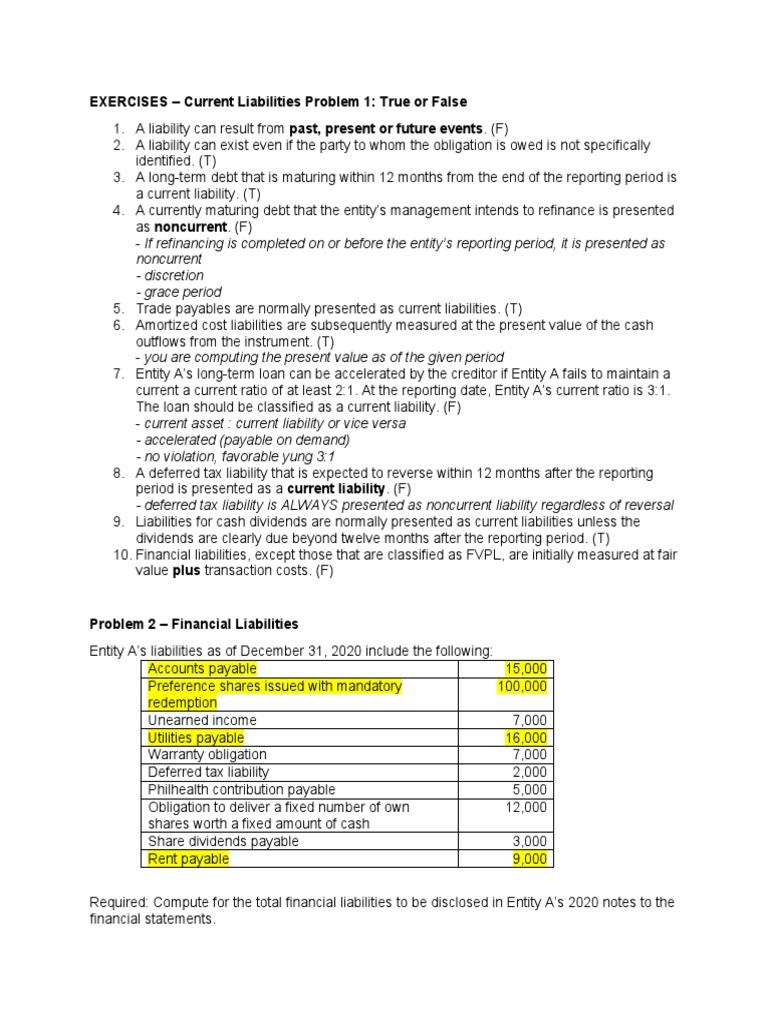 EXERCISES - Current Liabilities | PDF | Current Liability | Accounts ...