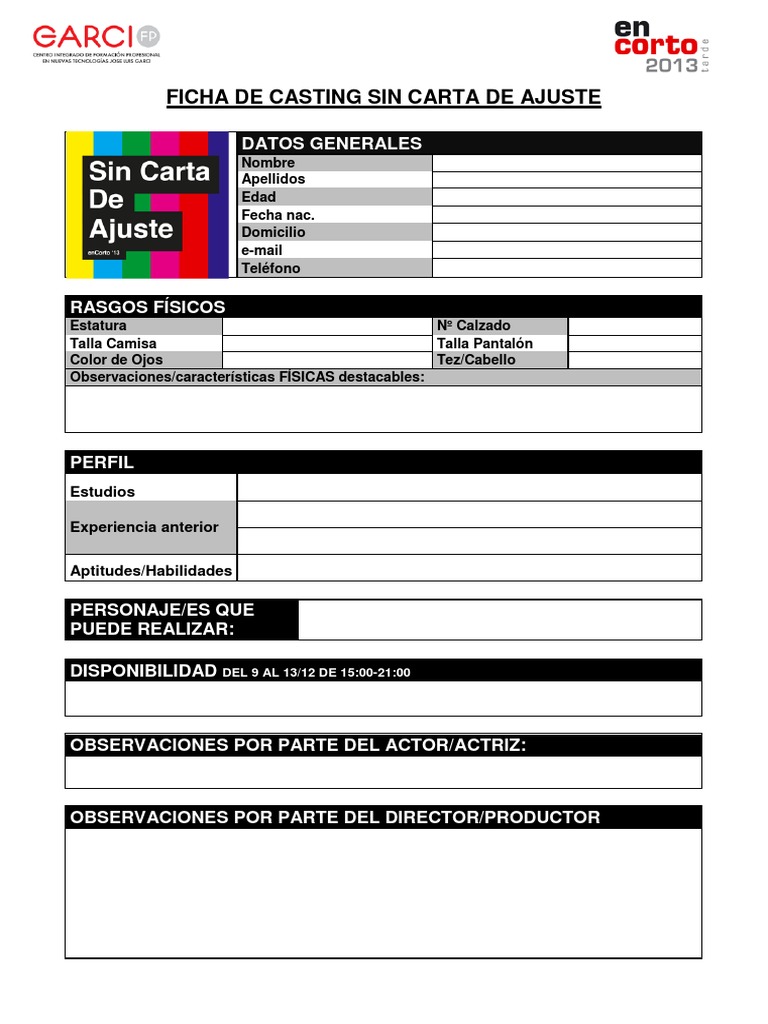 Ficha Casting Sin Carta de Ajuste1 | PDF