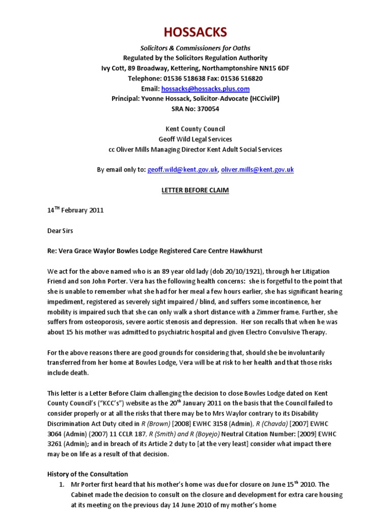 Legal Letter Before Claim | PDF | Government