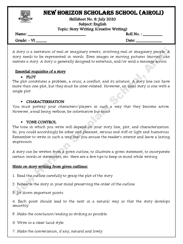 Grade 6-English-Story Writing-Skillsheet No. 8 PDF | PDF
