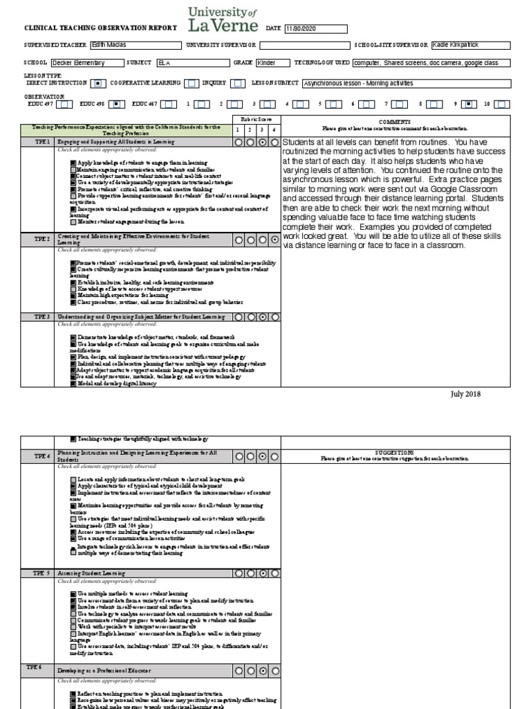 Edith Macias Obs | PDF | Learning | Educational Assessment