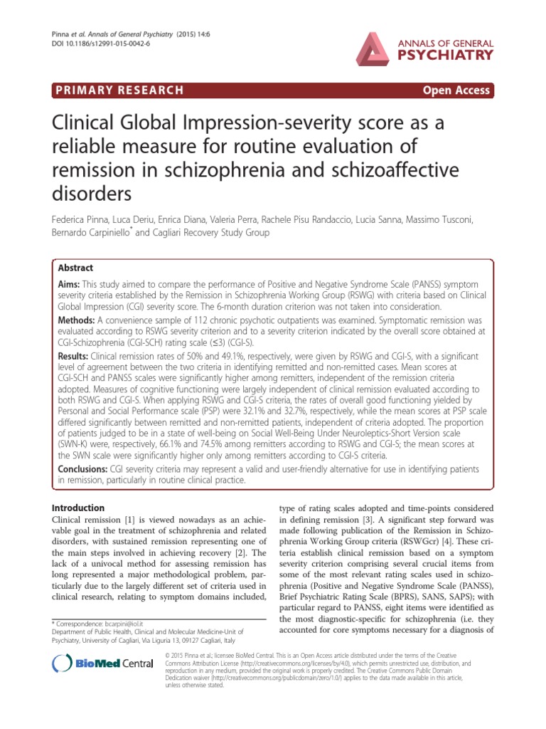 Clinical Global Impression-Severity Score As A Reliable Measure For ...