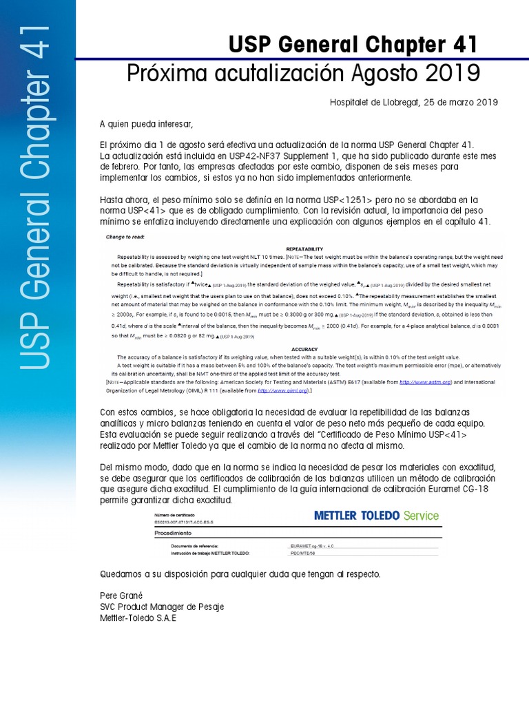 Actualización Norma USP General Chapter 41 | PDF | Tecnología