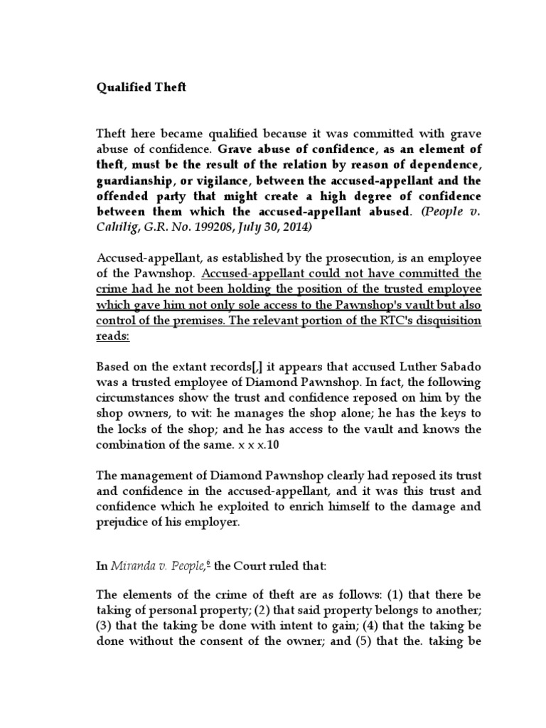Qualified Theft - NOTES | PDF | Larceny | Theft