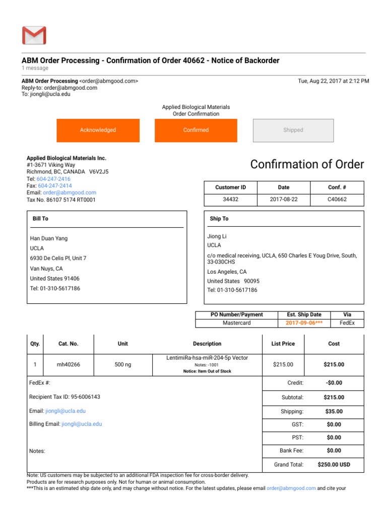 Gmail - ABM Order Processing - Confirmation of Order 40662 - Notice of ...