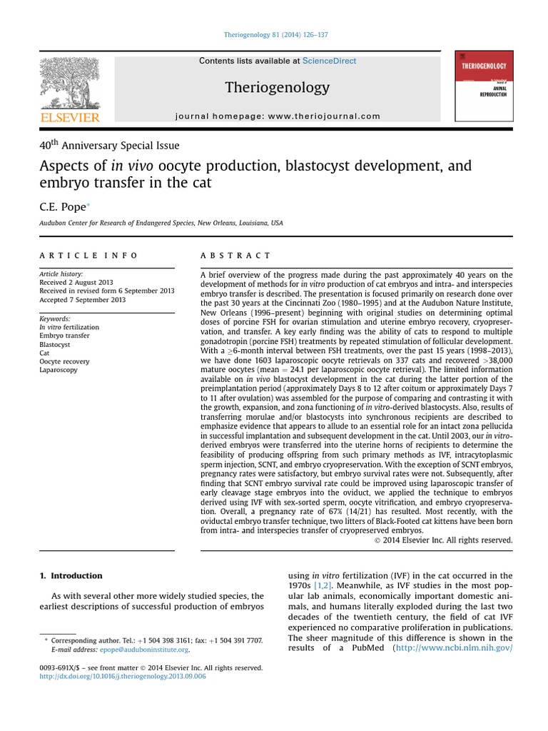 Aspects of in Vivo Oocyte Production, Blastocyst Development, and ...