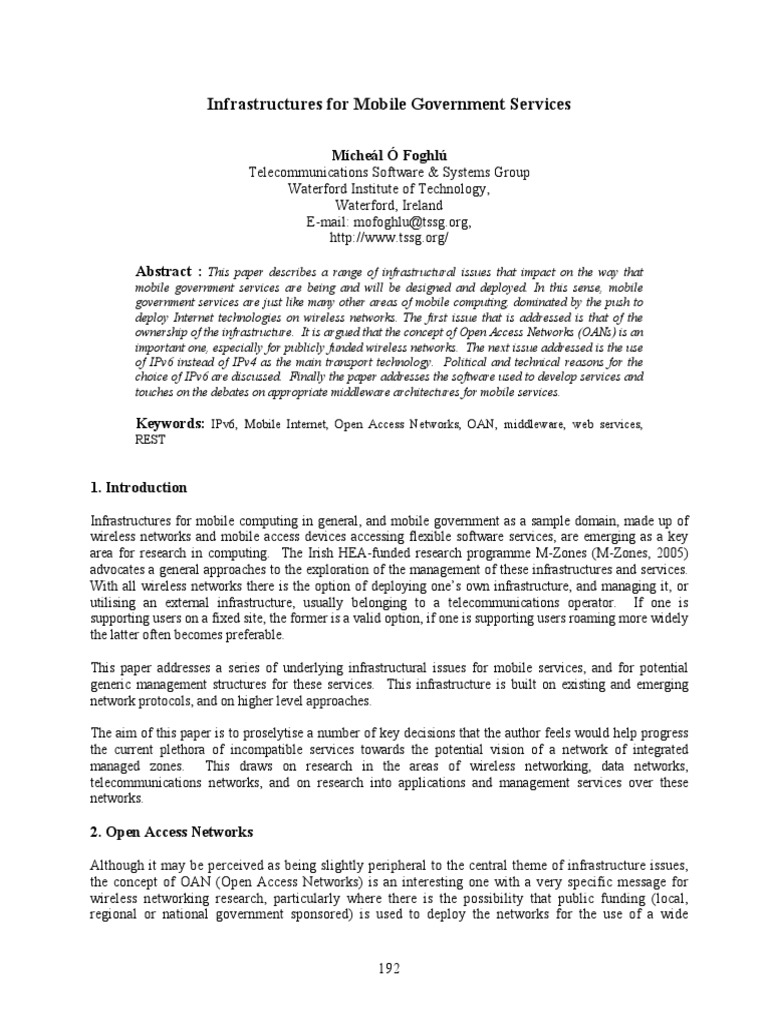 Infrastructures For Mobile Government Services | PDF | I Pv6 | Computer ...